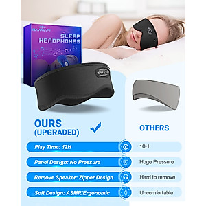 Sleep Headphones Bluetooth Headband Wireless - Upgraded Ergonomic ASMR Headphone Cool Gadget, Soft Sleeping Mask Music Sport Headband, Sleep headphones Gifts for Men Women Side Sleeper (Black)