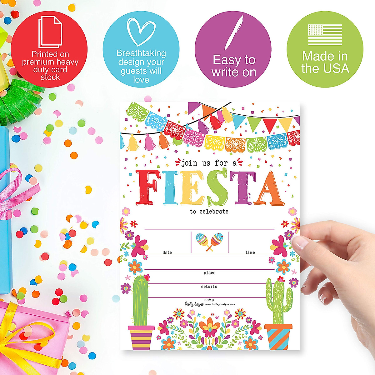 Hadley Designs 25 Taco Mexican Fiesta Cactus Party Invitations, Cinco De Mayo Quinceanera Pinata Twosday Theme Invites, Birthday, Baby/Bridal Shower, Gender Reveal Event Ideas Printable Card Supplies