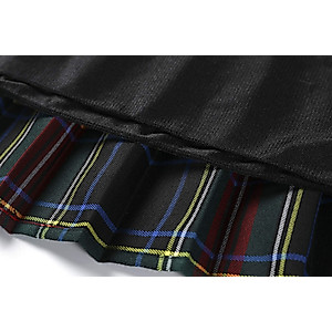 Women's Elastic Waist Plaid Pleated Skirt Tartan Skater School Uniform Mini Skirts (Series 18, L)