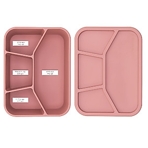 VitalityEXO Eco Friendly 4 Compartment Silicone Lunch Box for Adults and Kids Microwave Dishwasher and Freezer Safe with Separate Compartments Leakproof BPA-Free PVC-Free Bento Box (DARK PINK)