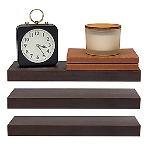 Farmlyn Creek Set of 3 Dark Brown Wooden Floating Shelf for Nursery, Office, Bedrooms, Space Saving (15.7 x 5.5 x 1.5 in)