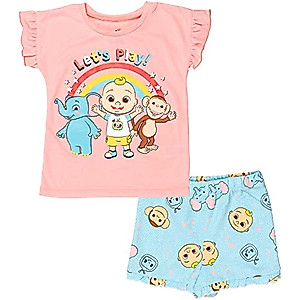 CoComelon JJ Infant Baby Girls Graphic T-Shirt French Terry Shorts Outfit Set Pink/Blue 18 Months