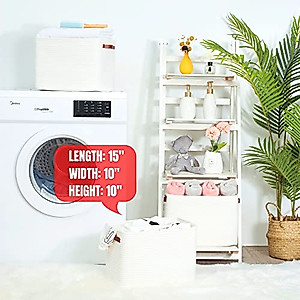 MINTWOOD Design 3-Pack Storage Baskets for Shelves, Playroom and Classroom Storage Basket, Book Basket, Decorative Cube Bins, Woven Closet Organizers, Nursery Baskets, Creamy White with Handles