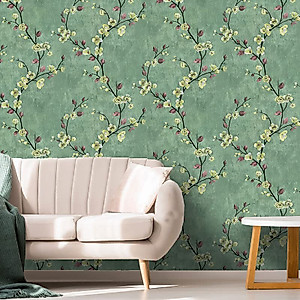 17.7'' x 118'' Floral Peel and Stick Wallpaper Green Flower Contact Paper Waterproof Removable Wallpaper Modern Wall Paper Decorative Self Adhesive Contact Paper for Walls