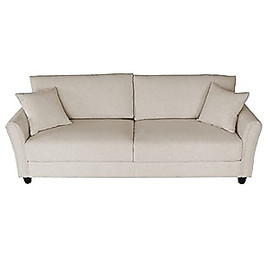 mikibama Linen Fabric Sofa 85 Inches Mid-Century Modern Couch 3 Seater Sofa with 2 Throw Pillows Upholstered Sofa with Rolled Armrest for Living Room, Apartment, Bedroom (Beige)