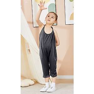 Darkyazi Baby Summer Jumpsuits for Girls Kids Cute Backless Harem Strap Romper Jumpsuit Toddler Pants Size 2-8Y (5T, Grey)