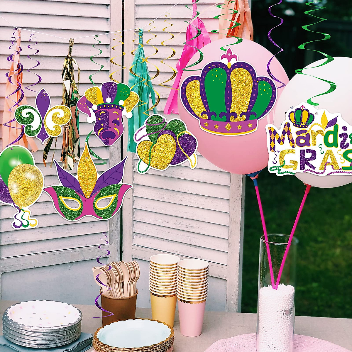 FANCY LAND Mardi Gras Hanging Decoration 30PCS Mardi Gras Swirls Ceiling Carnival Party Decoration