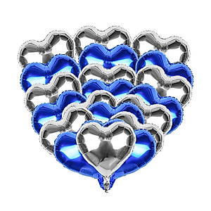 Mefuny 18"Royal Blue Silver Heart Shaped Balloons 18Pcs Foil Balloons Mylar Balloons For Birthday Baby Shower Festival Party Decorations