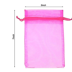 LPHUMEX 100PCS 5x7 inches Drawstring Organza Bags, Gift Favor Bags, Hot Pink Jewelry Pouches, for Wedding Party Christmas