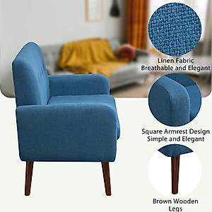 Sepnine 50" Modern Linen/Velvet Fabric Loveseat Sofa,Office Couch for Small Space, Living Room Soft Futon,Small Love Seats Couch for Bedroom (Linen-Blue)