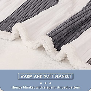 inhand Sherpa Throw Blanket, Soft Fleece Blanket Throw for Couch, Bed, Grey Plush Cozy Sherpa Warm Fuzzy Thick Flannel Blankets Twin with Stripe for Women, Men, Adults (60"X80")