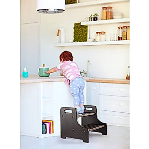 2BHOME Wooden Heavy Duty 2 Step Stool - Holds up to 300Lb for Kitchen/Bathroom/Bedside Step Stool (Walnut)