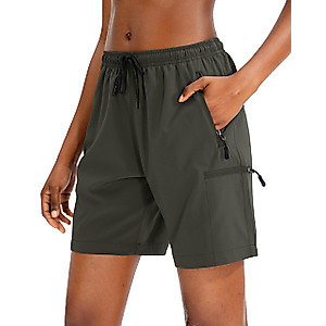 SANTINY Women's Hiking Cargo Shorts Quick Dry Lightweight Summer Shorts for Women Travel Athletic Golf with Zipper Pockets(Army Green_M)