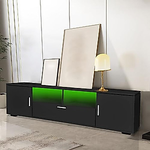 63 Inch LED TV Stand with Drawers,Modern Entertainment Center for TVs Up to 75’’,RGB Color Changing High Gloss TV Stand,Wood TV Console Cabinet for Gaming Living Room Bedroom and Office Black