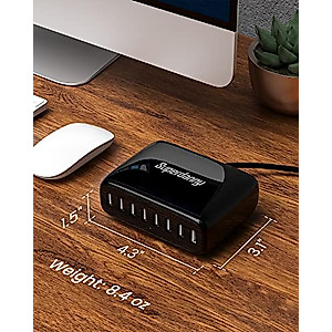 USB Charger Station, SUPERDANNY 8-Port Desktop Charging Station for Multiple Devices, Compatible with iPhone 11/X/Xs/Max/XR/SE/8/Plus, iPad Pro/Air/Mini, AirPods, Galaxy S10 Note, LG, and More, Black