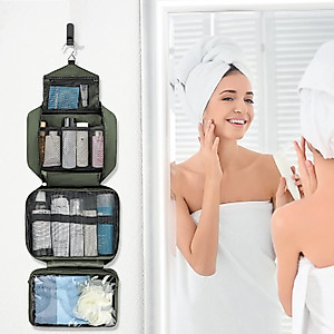 Maliton Travel Toiletry Bag for Men, Hanging Toiletry Bag with 4 Compartments, Portable Waterproof Compact Travel Bathroom Organizer, Ideal for Travel Daily Life (Olive Green)