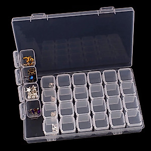 KQIWXLN Plastic Jewelry Organizer-Nail Jewelry Storage Box Craft & Sewing Supplies Storage 28 Grids For Beads, Jewelry, Tools, Pill And Fishing Lures (Clear Plastic ).