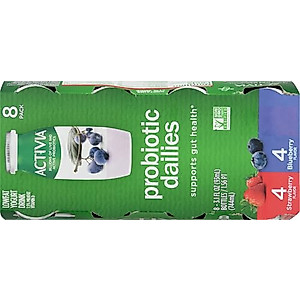 Activia Probiotic Dailies Strawberry and Blueberry Lowfat Yogurt Drinks, Delicious Daily Probiotic Yogurt Drinks to Help Support Gut Health, 8 Ct, 3.1 FL OZ