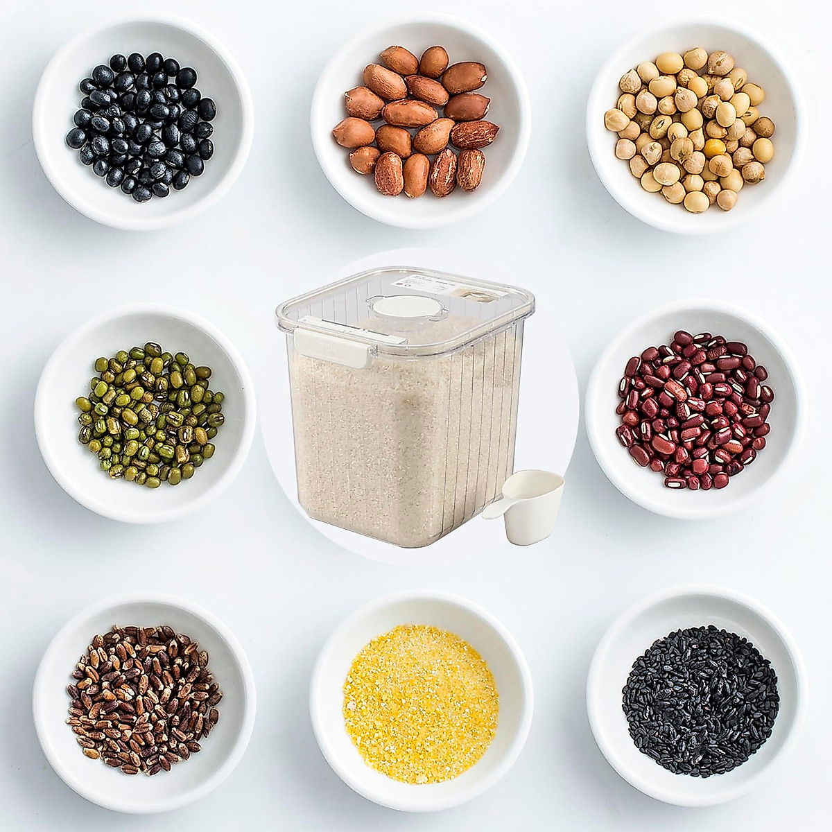 Eagrye 22 Lbs Large Rice Storage Container with Measuring Cup, Clear Pets Food Bin with Seal Locking Lid, Dry Food Flour Bin for Rice, Flour, Pet Food, Baking Supplies