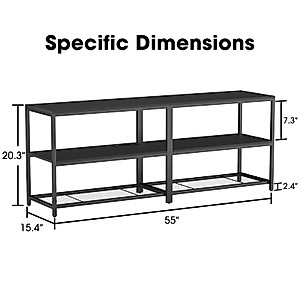 ADOFFUR 63 Inch Horizontal Bookshelf, Industrial 3 Tier Open Book Shelf with LED Strip and Outlets, Wood and Metal Long Bookcase for Home Office (Black)