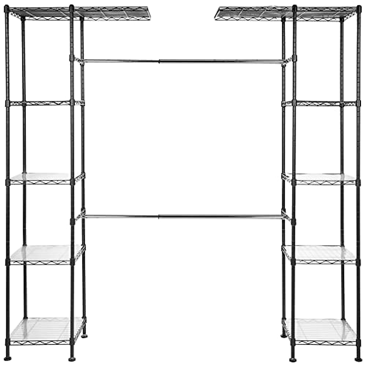 Amazon Basics Expandable Metal Hanging Storage Organizer Rack Wardrobe with Shelves, 14"-63" x 58"-72", Black