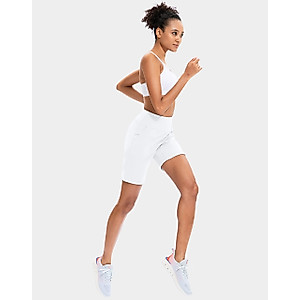 SANTINY Bermuda Shorts for Women with Zipper Pocket Womens High Waisted Long Shorts for Running Workout Athletic(White_S)