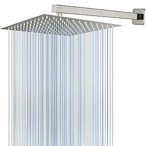 Voolan All Metal Shower Head with Extension Arm, Stainless Steel Waterfall Rainfall Showerheads, High Flow Bathroom Square Rain Shower Head (12’’ Shower Head with 16’’ Shower Arm, Brushed Nickel)