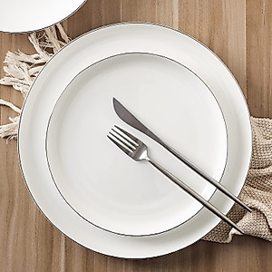 Stone Lain Gabrielle Bone China Dinnerware Set, 12-Piece Service for 4, White and Platinum