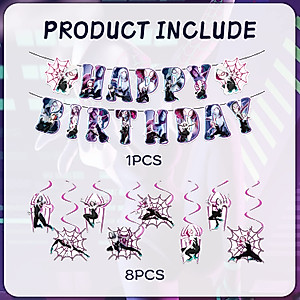 Spider Girl Party Supplies Spider Gwen Happy Birthday Banner Hanging Swirls for Ghost Spider Birthday Decorations