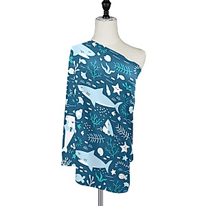 Nursing Cover Breastfeeding Scarf Cute Sharks - Baby Car Seat Covers, Stroller Cover, Carseat Canopy (801i)