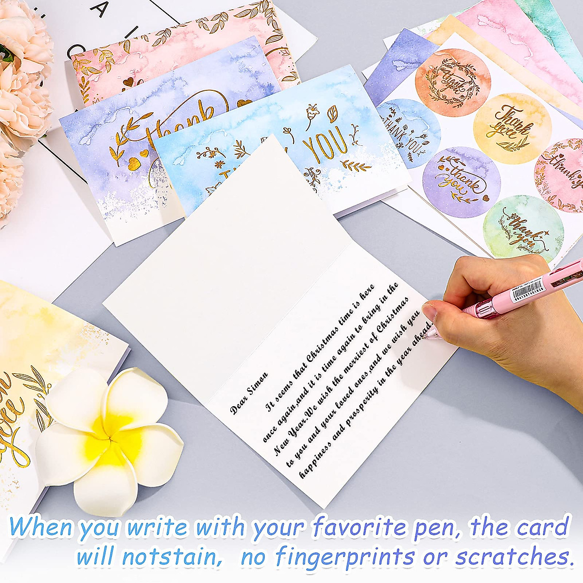 72 Pieces Watercolor Thank You Cards with Envelopes and Stickers Set 6 Designs Gold letter Greeting Note Cards Thank You Envelopes Round Envelope Seal Stickers for Wedding Graduation Baby Shower