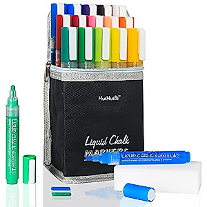 HUIHUIBI Liquid Chalk Markers 15 Colors Washable & Wet Erase Neon Chalk Pens Erasable Board Marker Dry Erase Marker Pen for Blackboard, Chalkboards, Windows, Glass, Bistro, Signs
