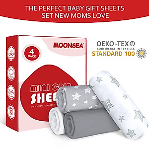 Mini Portable Crib Sheets 4 Pack for Boys or Girls (38" X 24"), Compatible with Dream on Me, Delta Porta Crib and Arms Reach Ideal Cosleeper, Grey