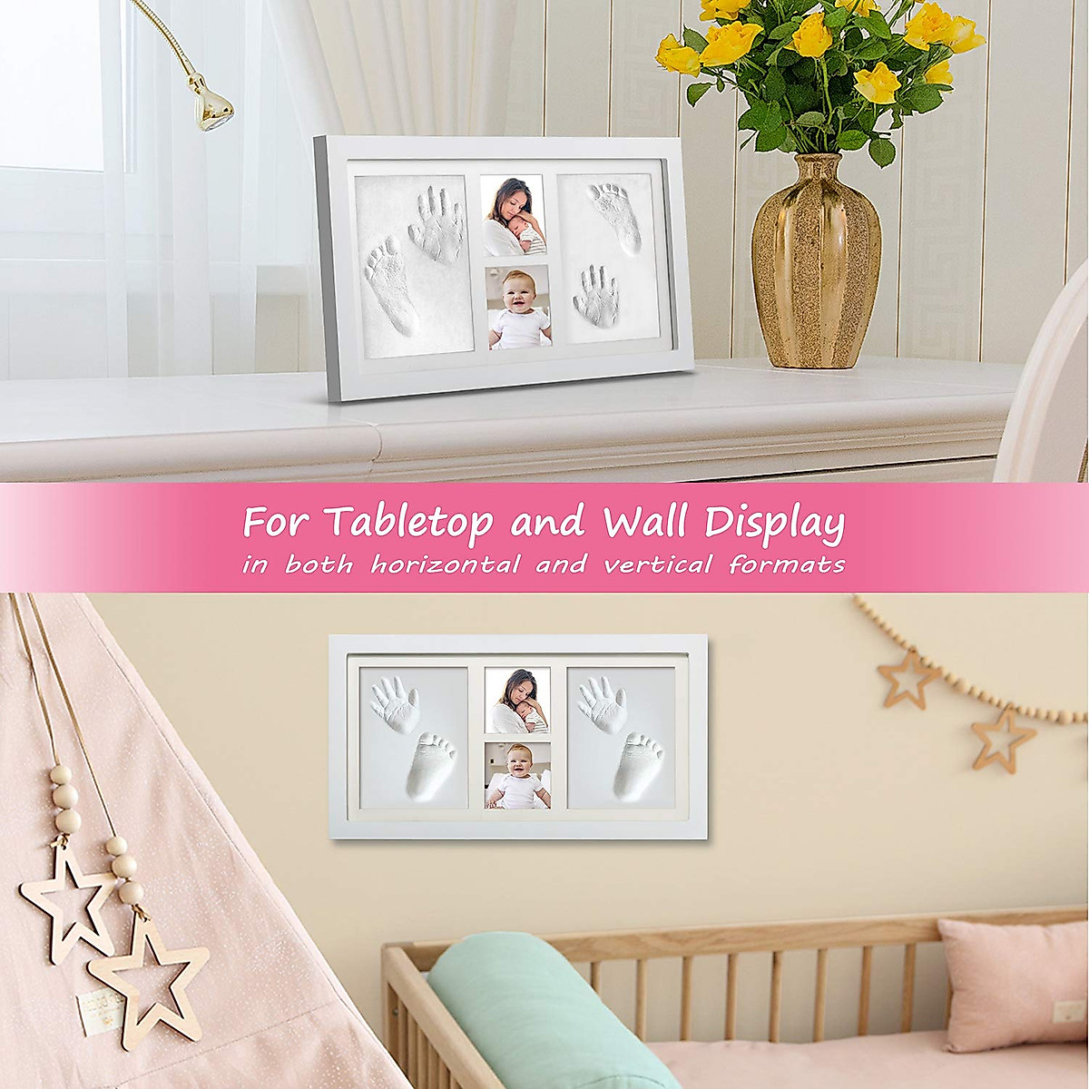 Baby Hand and Footprint Kit, Baby Picture Frame Kit, Baby Nursery Memory Art Kit Frames,1200 Grams of Clay - Best Baby Shower Gifts for Newborn, Twin Babies, New Mom Gift Set.