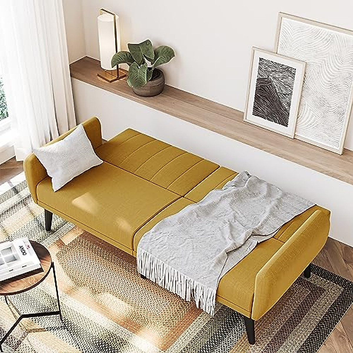 BELLEZE Convertible Sofa Bed, Modern Loveseat, Sleeper Sofa, Futon Couch for Living Room, Guest Room, Garage - Melrose (Yellow)