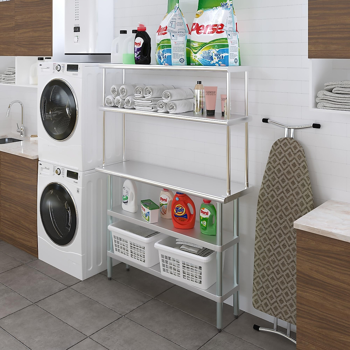 Amgood Stainless Steel Work Table with 2 Shelves | Metal Kitchen Prep Table & Shelving Combo (14" x 48" Table with 2 Shelves + 12" Overshelf)