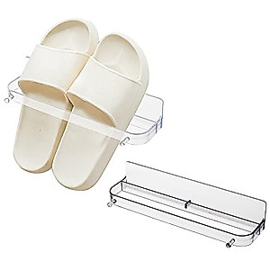 AHANDMAKER 4 Pack Wall Mounted Shoes Rack, 2 Colors Plastic Slipper Racks with Sticky Hanging Strips, Hanging Shoe Organizer, Shoes Holder Storage Organizer for Bathroom Kitchen RV Door Cabinet