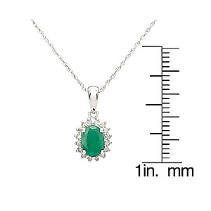 10k White Gold Oval Emerald and Diamond Halo Necklace