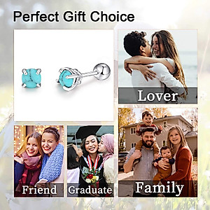 Turquoise Studs Earrings, 4mm Round Shape 925 Sterling Silver Screwback Tiny Small Studs Turquoise Jewelry Mother Day for Women Mom Wife Girlfriend with Box