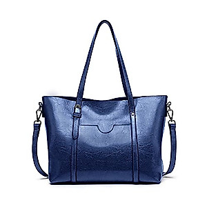 WIOLETA Work Purses for Women Leather Tote Bag for Women Portland Leather Handbags Large Handbags for Women Large Leather Tote Bag (Blue)