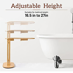 PETIARKIT Foldable Bathtub Tray, Bamboo Bathtub Tray Table with Wine Glass and Phone Holder, Height Adjustable, Waterproof Bath Caddy Tray for Luxury Bath, Home Organizer for Sofa, Bed, Table.
