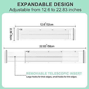 FUNIZE Expandable Drawer Dividers 4 Pack, 2.36" High, 12.6-22.8 Clear Drawer Organizers for Utensils, Clothes, Adjustable Kitchen Drawers Separators in Dresser, Bedroom, Bathroom, Office Storage