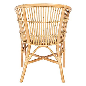 SAFAVIEH Home Collection Olivia Rattan Cushion Accent Chair, Natural/White