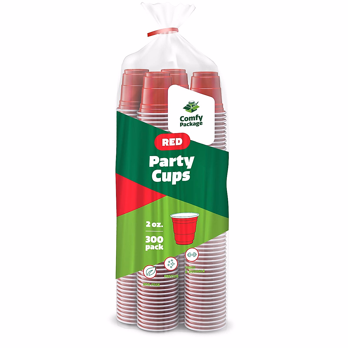 Comfy Package [Case of 3,000 2 oz. Mini Plastic Shot Glasses Disposable - Red Jello Shot Cups for Parties and Events