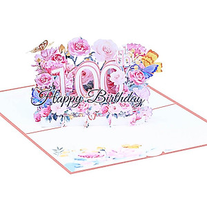 NAVWOD Happy 100th Birthday Card, 100th Birthday Cards for Women, 100th Birthday Gifts for Women, Happy Birthday Card, Pop Up Cards, Pop Up Cards Flowers for Women with Note.