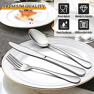 LIANYU 66-Piece Silverware Set with Serving Utensils, Stainless Steel Silverware Flatware Set for 12, Elegant Cutlery Tableware Includes Fork Spoon Knife, Mirror Polished, Dishwasher Safe