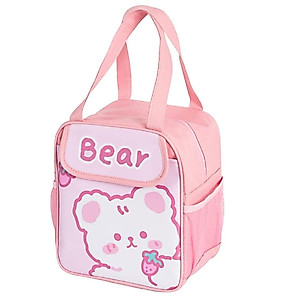 Kawaii Lunch Bag for Girls Lunch Box Insulated Cute Lunch Bags for Women Insulated Lunch Box for Kids (Pink)