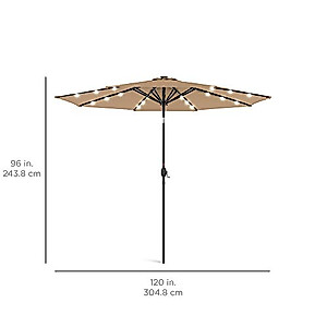 Best Choice Products 10ft Solar Powered Aluminum Polyester LED Lighted Patio Umbrella w/Tilt Adjustment and UV-Resistant Fabric, Tan