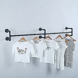 Industrial Pipe Clothing Rack Wall Mounted,Vintage Retail Garment Rack Display Rack Cloths Rack,Metal Commercial Clothes Racks for Hanging Clothes,Iron Clothing Rod Laundry Room(70.86in,Black)