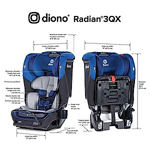 Diono Radian 3QX 4-in-1 Rear & Forward Facing Convertible Car Seat, Safe+ Engineering 3 Stage Infant Protection, 10 Years 1 Car Seat, Ultimate Protection, Slim Fit 3 Across, Blue Sky